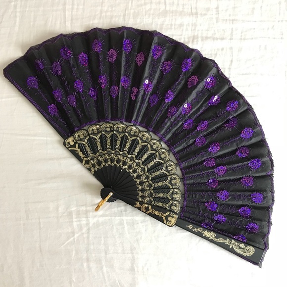 Accessories | Purple Sequined Hand Fan | Poshmark